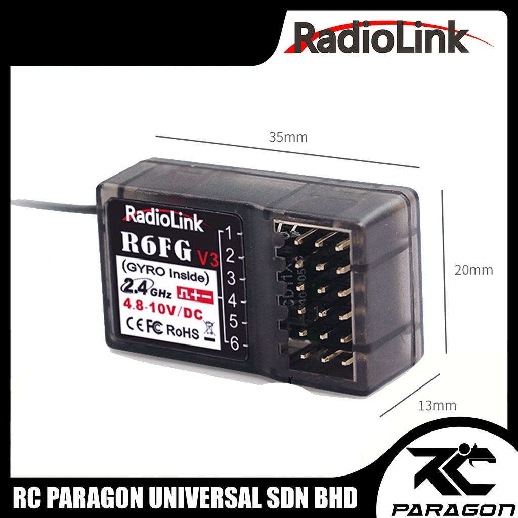 Radiolink R6FG 6CH V3 Channel RC Receiver with Gyro 2.4G HV Servo ...