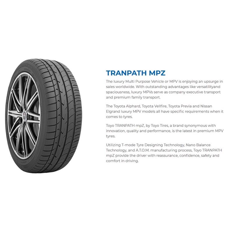 [Installation Provided] 225/50/18 TOYO TRANPATH MPZ JAPAN 🇯🇵 NEW TYRE TIRE TAYAR | Shopee Malaysia