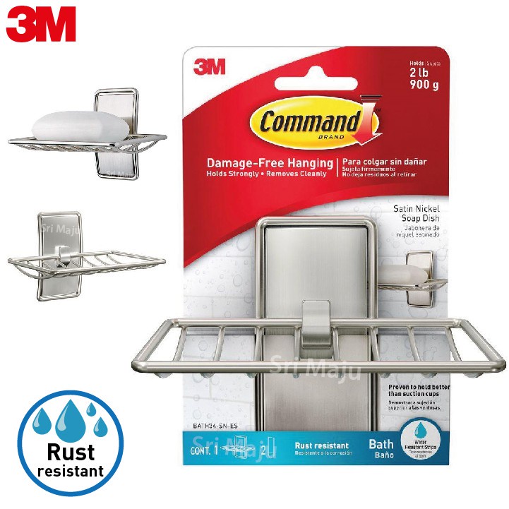 MAJU 3M Command BATH 34 900g Steel Soap Dish Satin Nickel for Bathroom ...
