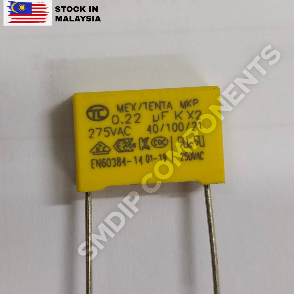 0.22uF 275V, X2 AC Film Capacitor, 9 (H) x 4 (D) x 15mm (Lead Spacing ...