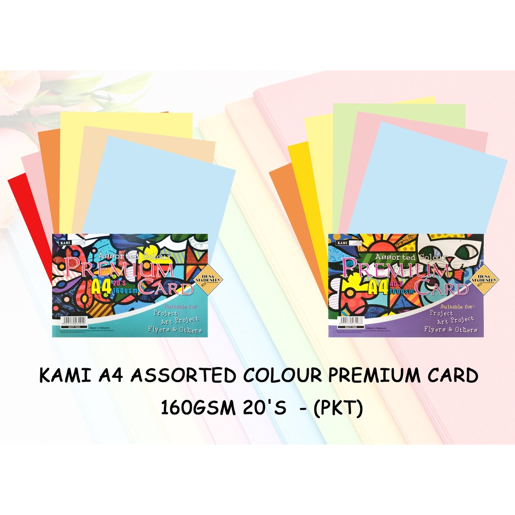 Kami A4 Assorted Colour Premium Card 160gsm [ 20‘s / 40's ] - (PKT ...