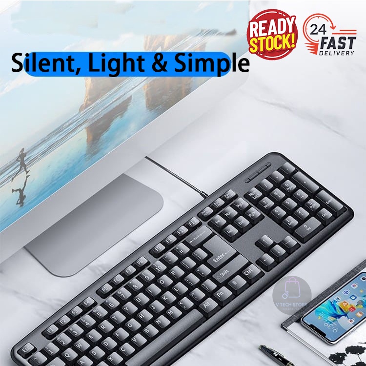 USB Wired Keyboard Slim Silent Portable Lightweight Durable Office ...