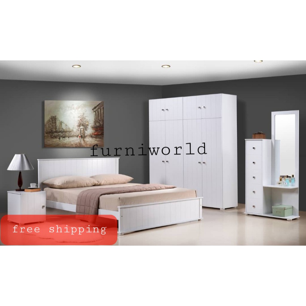 Bedroom Set 5 pcs white/black /Set Bilik Tidur / Bilik tidur / Set ...