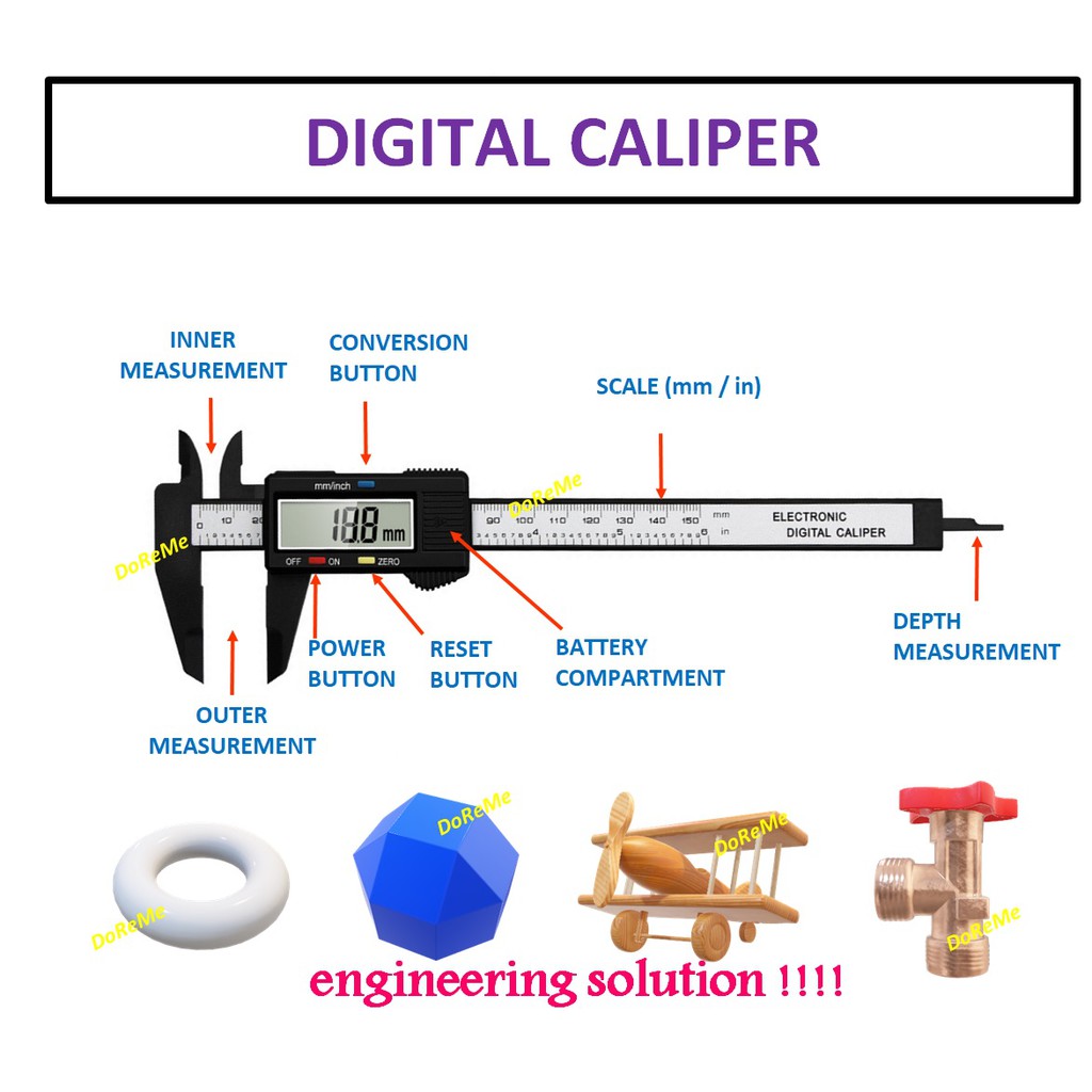 Digital Caliper 150mm 6 inch , LCD Display Digital Caliper Measurement ...