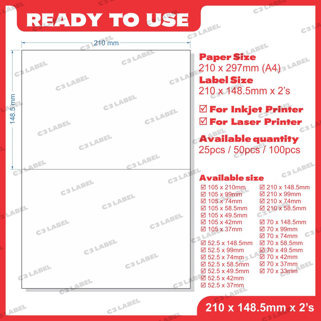 A4 Pre Cut Blank Sticker / A4 Blank Sticker - ( 210 x 148.5mm x 2's ...