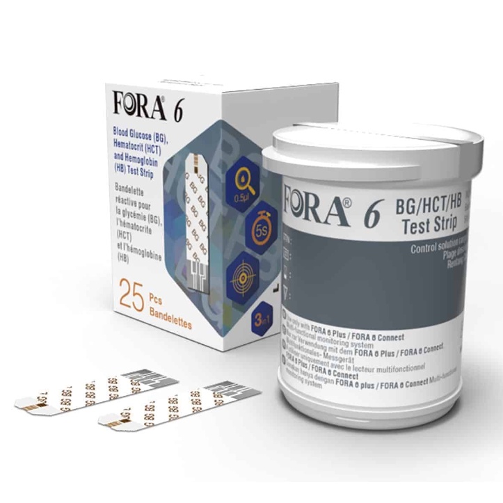 FORA 6 Plus Gold Strip for 3-in-1 Strips (Blood Glucose, Hemoglobin ...
