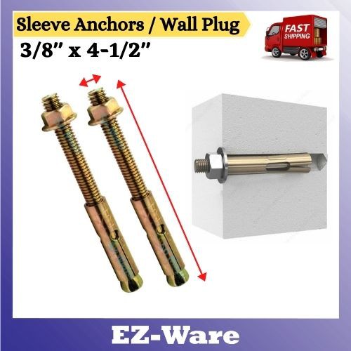 3/8” x 4 1/2” (1’s) Sleeve PJ Anchor Wall Expansion Bolt Iron Plug Wall ...