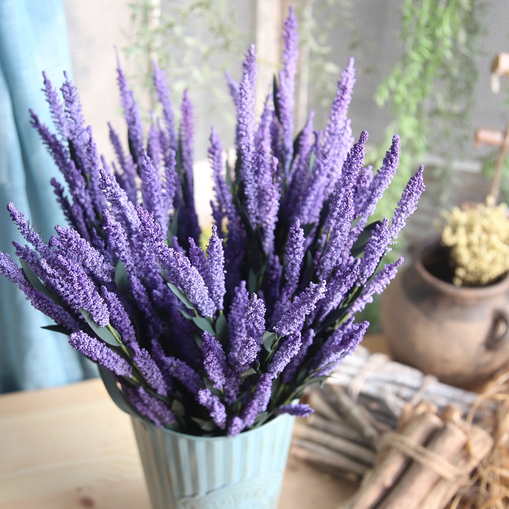 12 Heads Artificial Lavender Home Decoration Wedding Silk Flowers Bunch ...