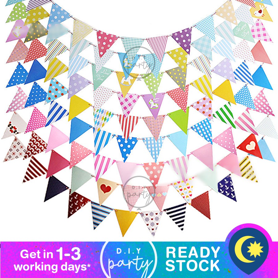 Happy Birthday Flag line Blue Pink Triangle Paper Bunting Banner Flag ...