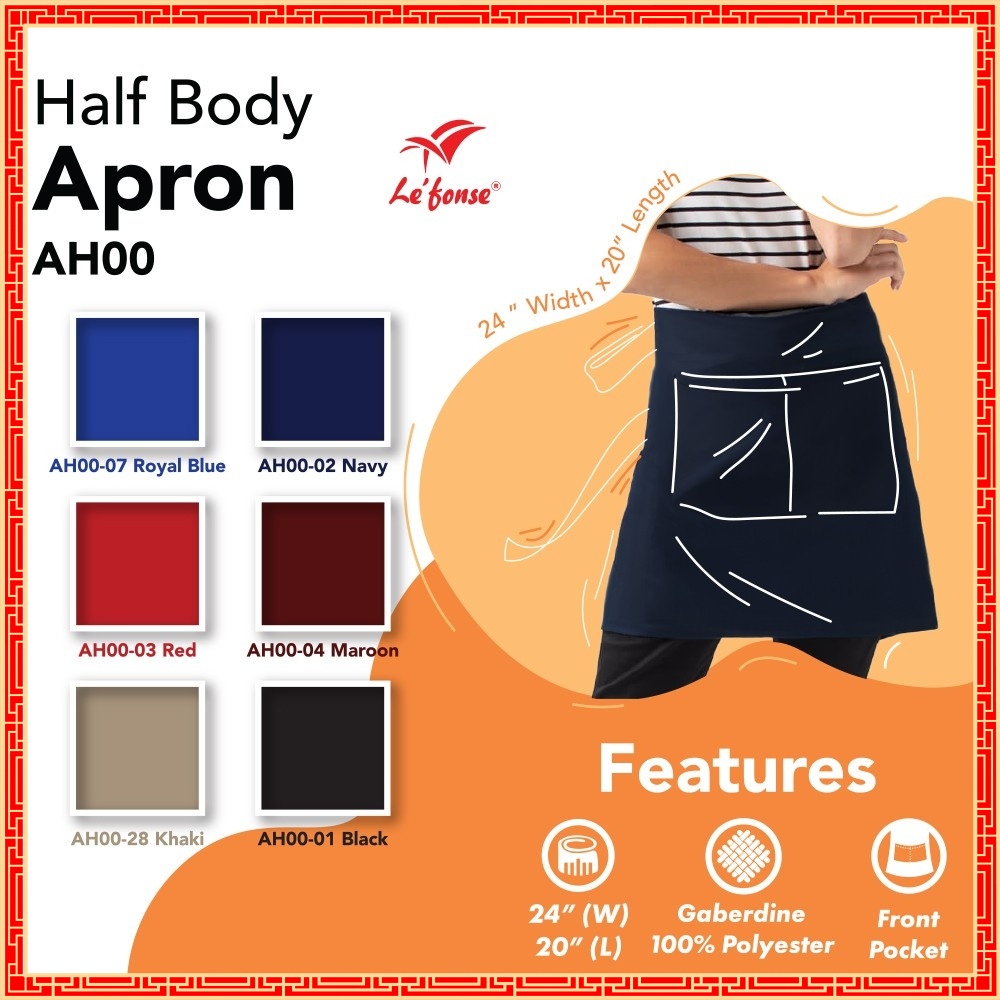 [Ready-Stock] Lefonse Half Body Apron with Front Pocket 100% Polyester ...
