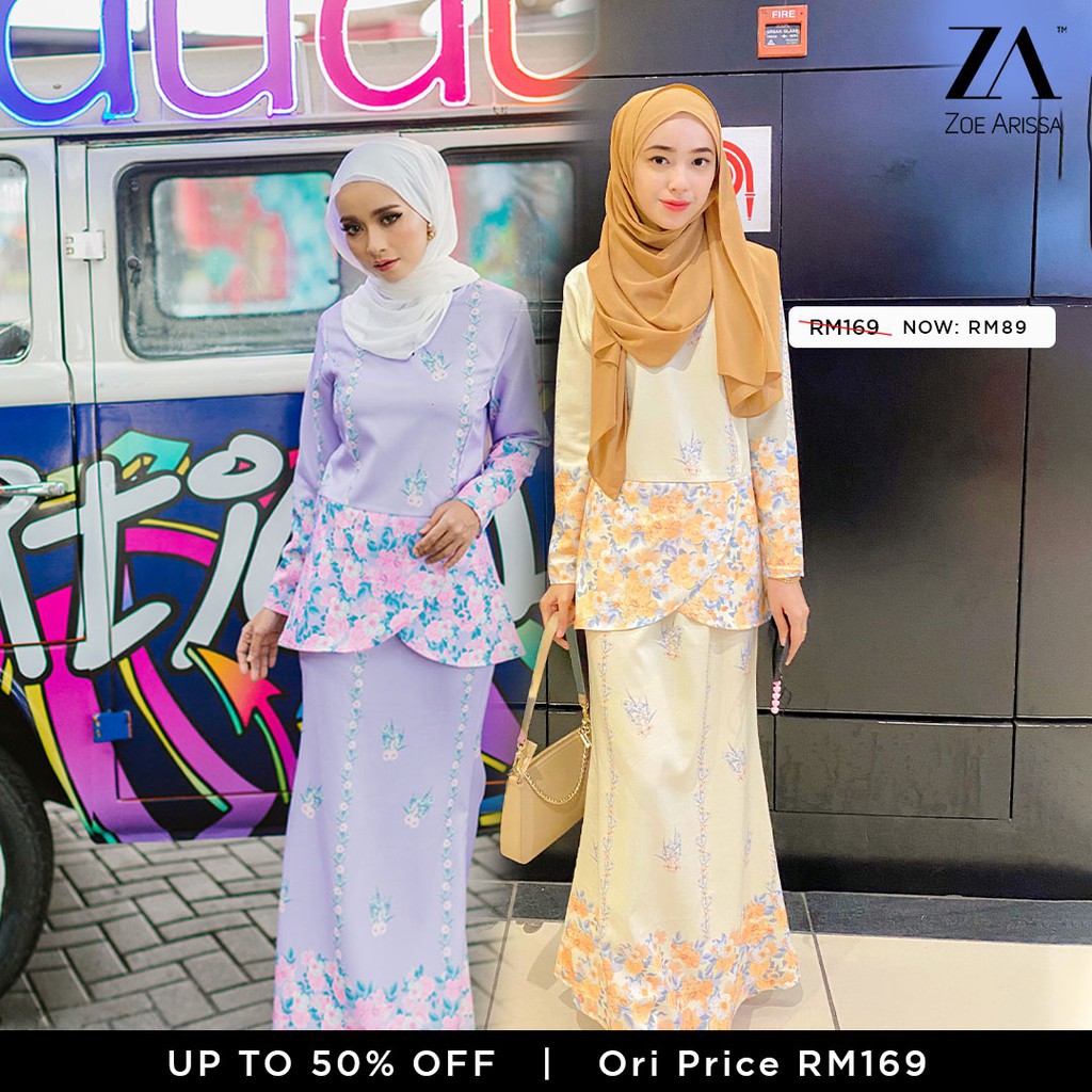 Baju Kurung Moden Raya 2021 Kurung Muslimah Floral Pastel Baju Raya ...