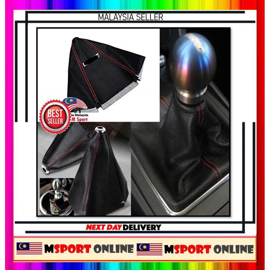 Universal Leather Black/Red Stitch Shift Knob Shifter Boot Cover MT/AT ...