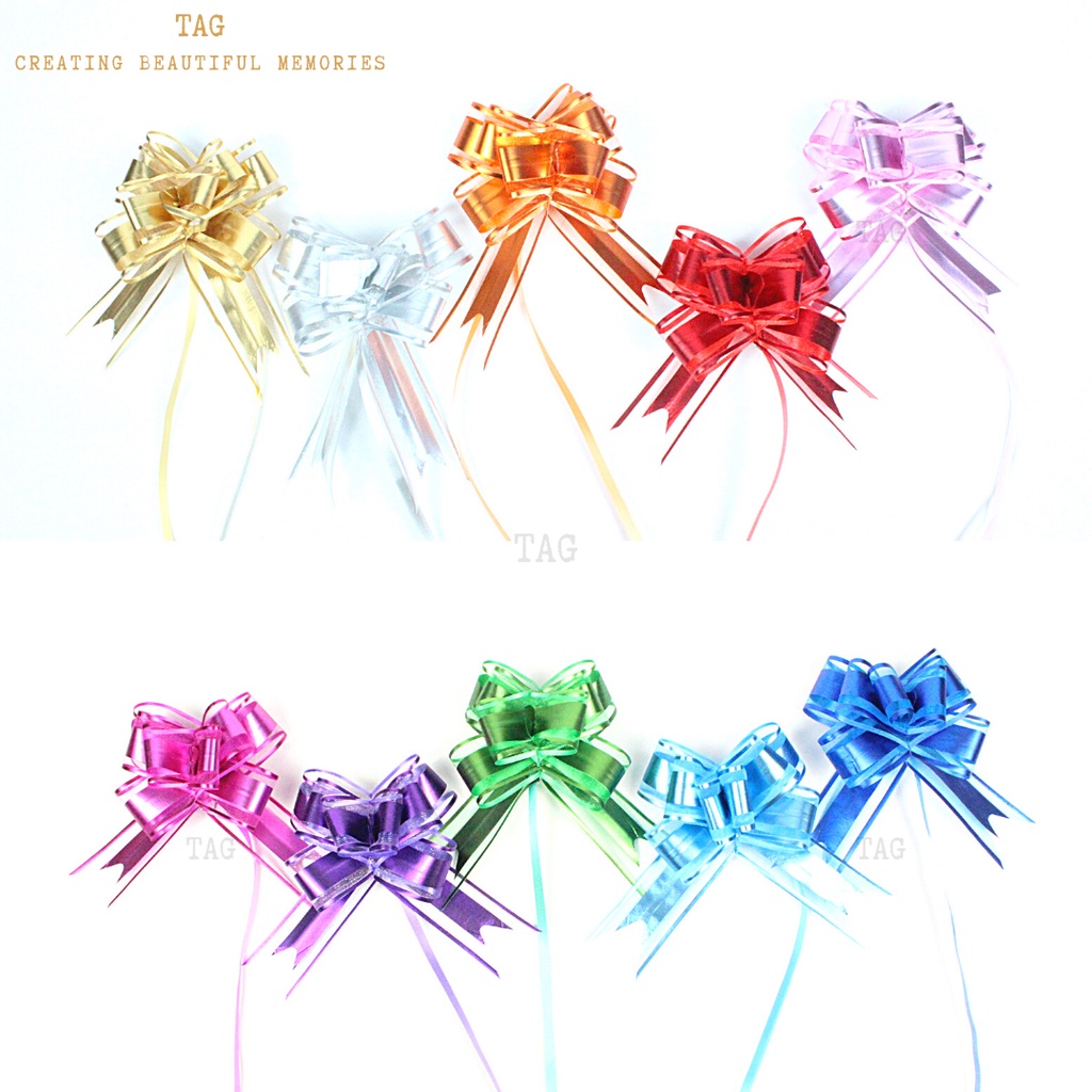 10Pcs +/- 8x3cm Wedding Décor Party Metallic Colour Pull Bow Ribbon ...