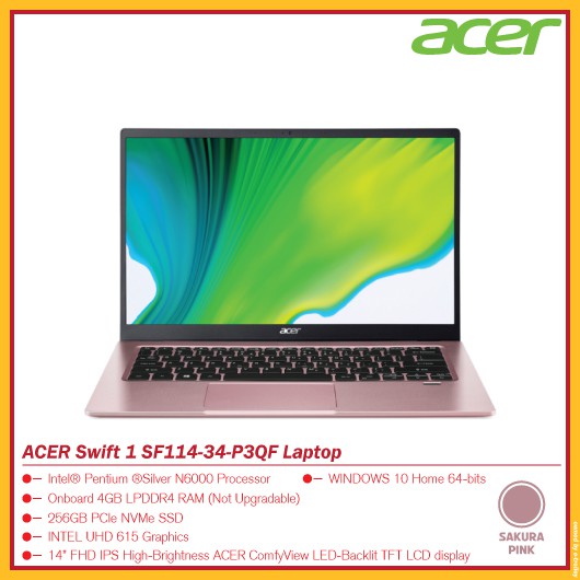 ACER Swift 1 SF114-34-P3QF Laptop (SAKURA PINK) | Shopee Malaysia
