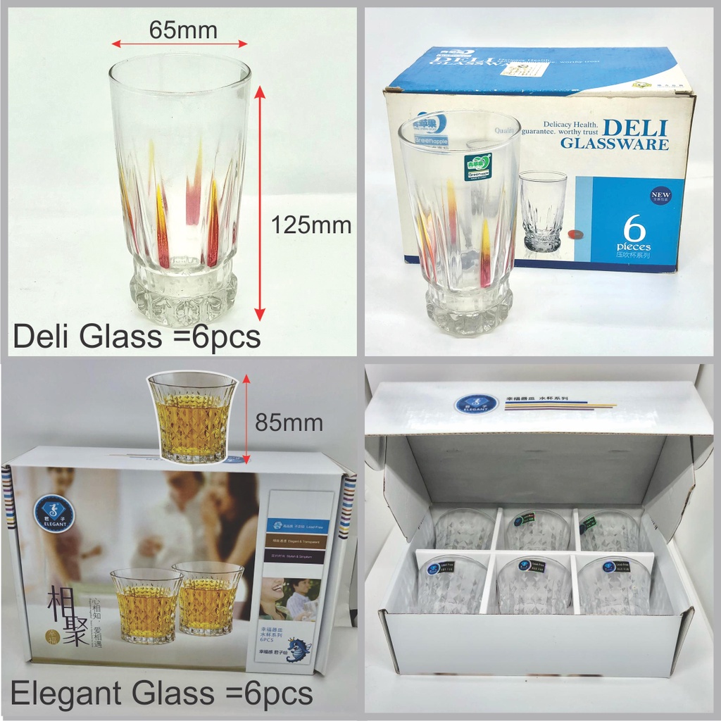 6 PCS 🔥CLEARENCE STOCK🔥 GLASS / GELAS KACA, DELI GLASSWARE SET 6 PCS ...