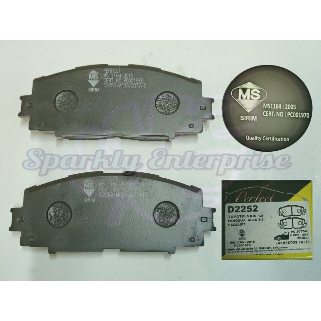 FRONT DISC BRAKE PAD D2252 TOYOTA VIOS NCP93 1.5 , PERODUA ALZA 1.5 ...