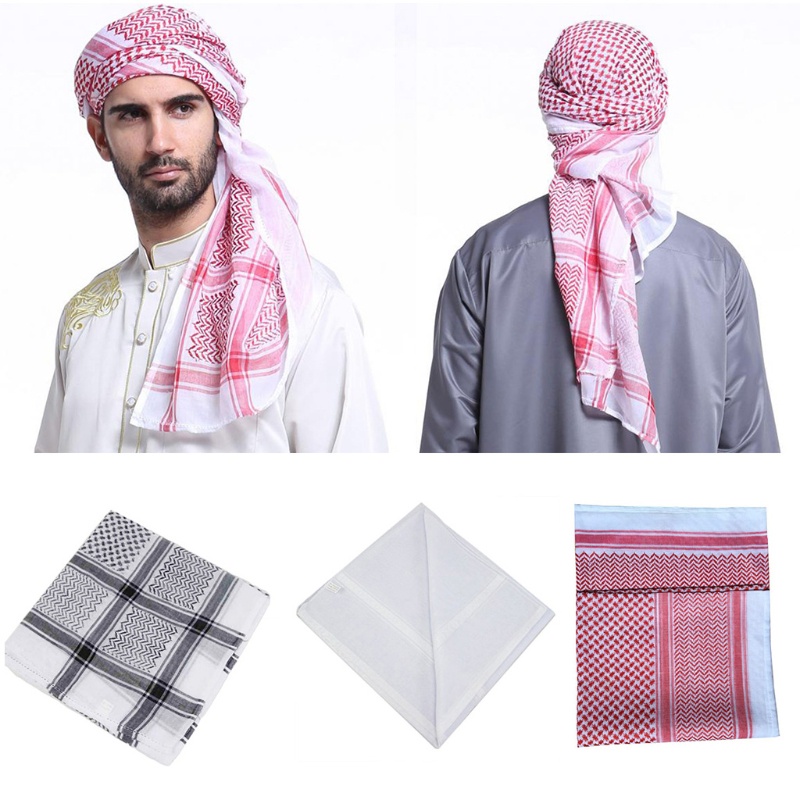 Winu Muslim Men Plaid Print Headscarf Arab Shemagh Dubai Turban Cap ...
