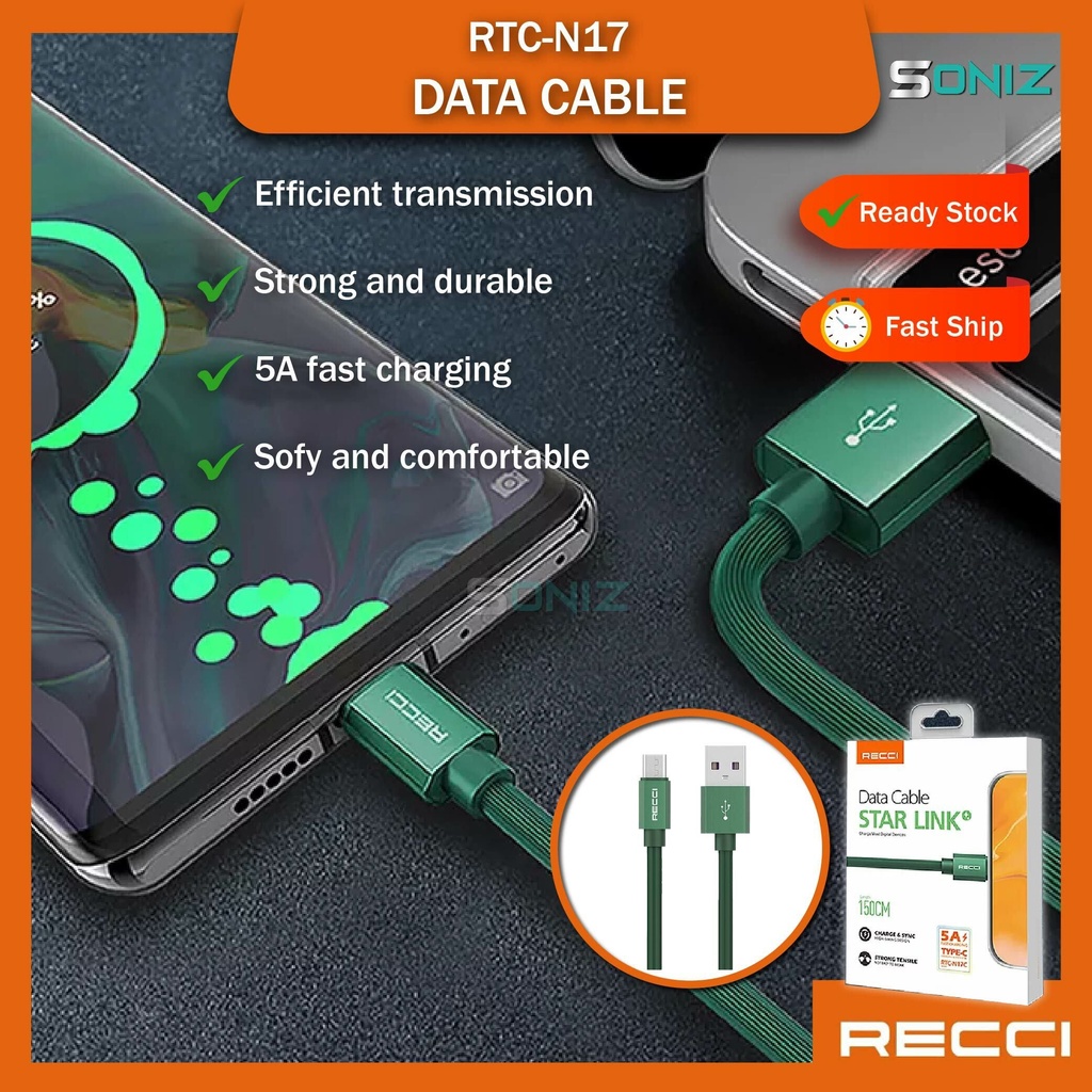 Recci RTC-N17M Micro Type-C 150cm 5A Fast Charging Data Cable | Shopee ...