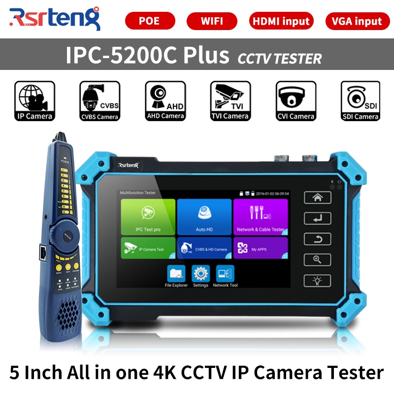 Rsrteng 5" 4k wifi POE IPC IPC-5200C Plus Camera Tester CVBS AHD CVI ...