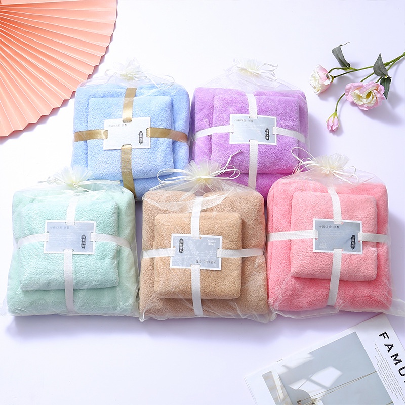 Bath Towel + Face Towel Set Tuala Mandi Birthday Gift Christmas Gift ...