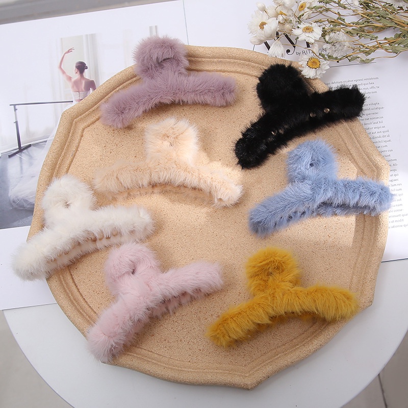 Faux Fur Hair Clips Clamps Plush Hair Claws Furry Shark Clip French ...