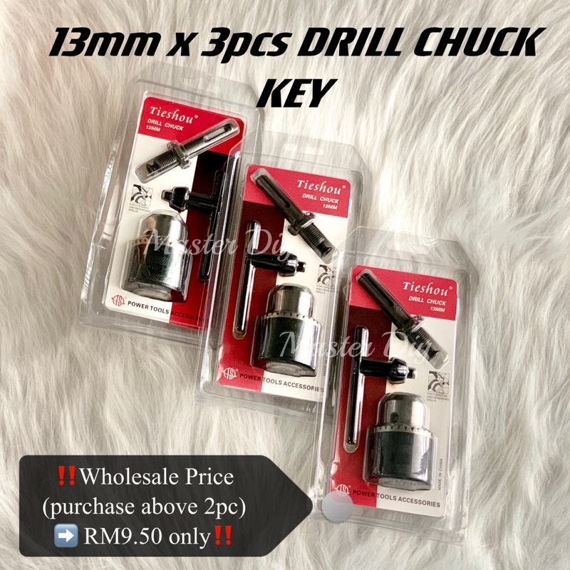 ‼️READY STOCK‼️13MM X 3PCS DRILL CHUCK & KEY / KEPALA MESIN DRILL ...