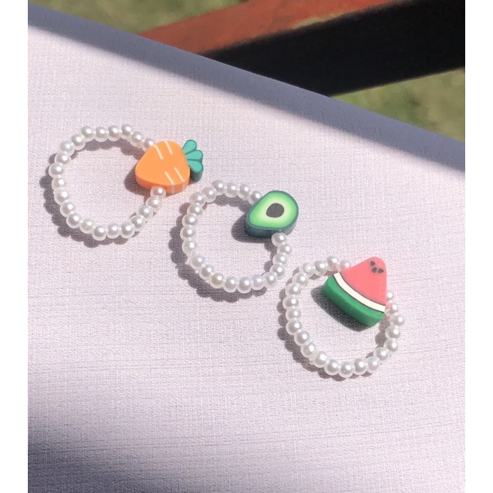 [🇲🇾 Ready Stock]AVOCADO 🥑 CARROT 🥕 WATERMELON 🍉 & PEARLS RING HANDMADE ...