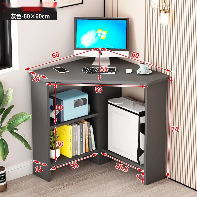 Triangular computer desk against the corner double layer with storage ...
