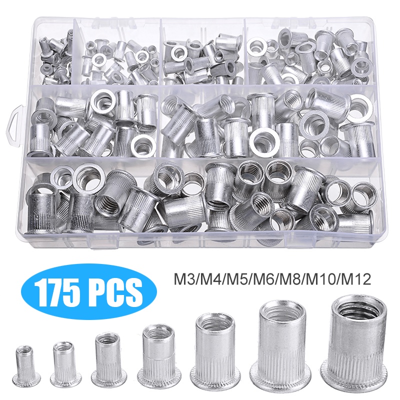 175x Aluminum Rivet Nut Set Assortment M3 M4 M5 M6 M8 M10 M12 Rivet Nut ...