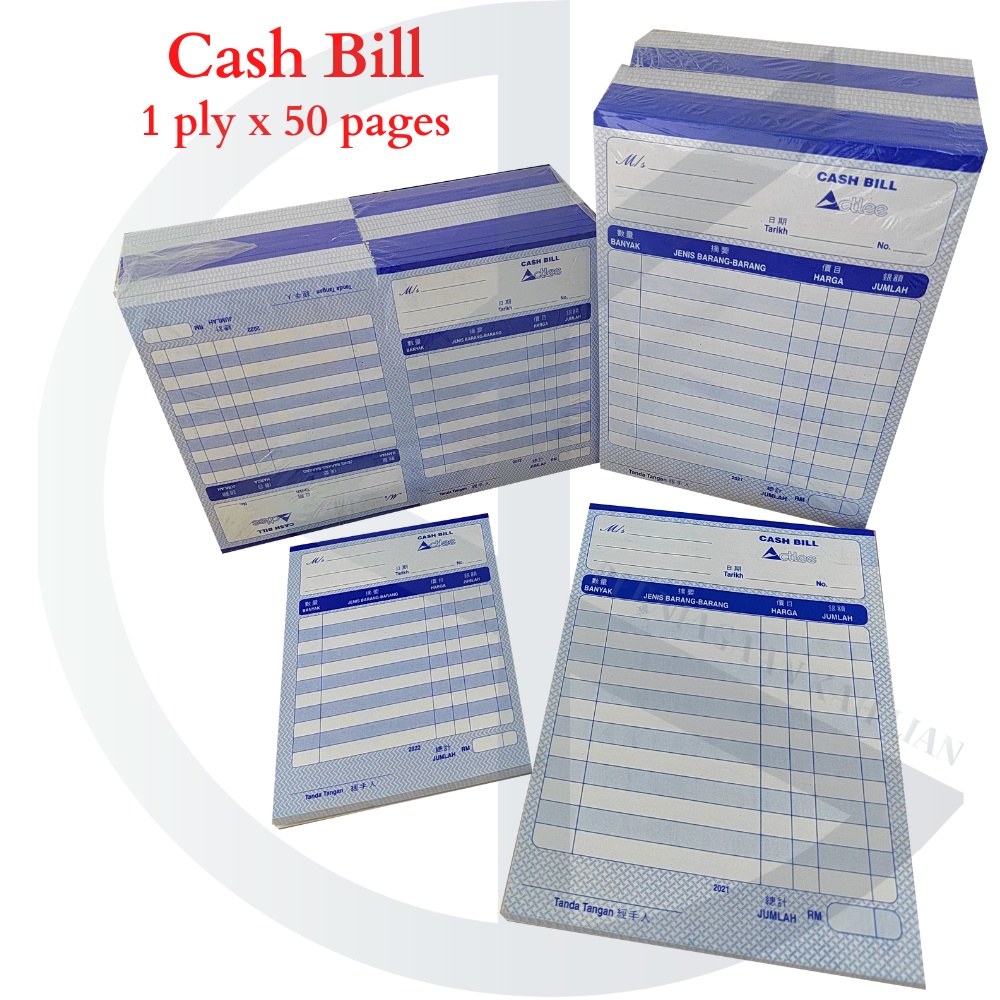 Cash Bill Book / Buku Bil Tunai 1 ply Non-NCR (50 Sets) 2021/2022 ...