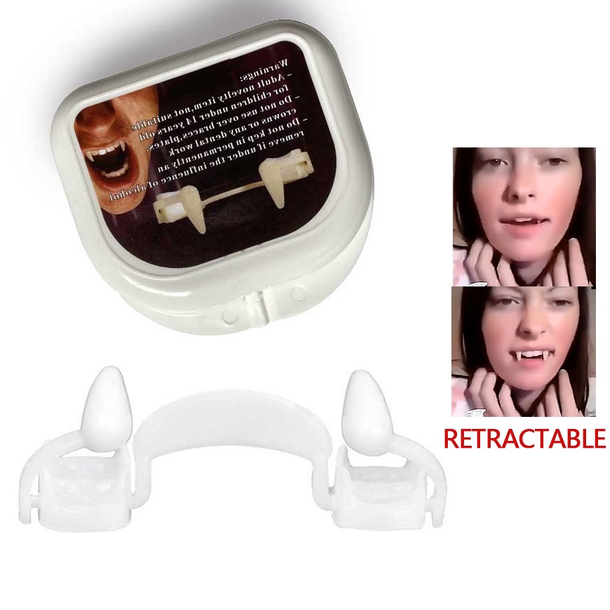 Fake Teeth Cosplay Prank Toy Halloween Party soft silicone Retractable ...