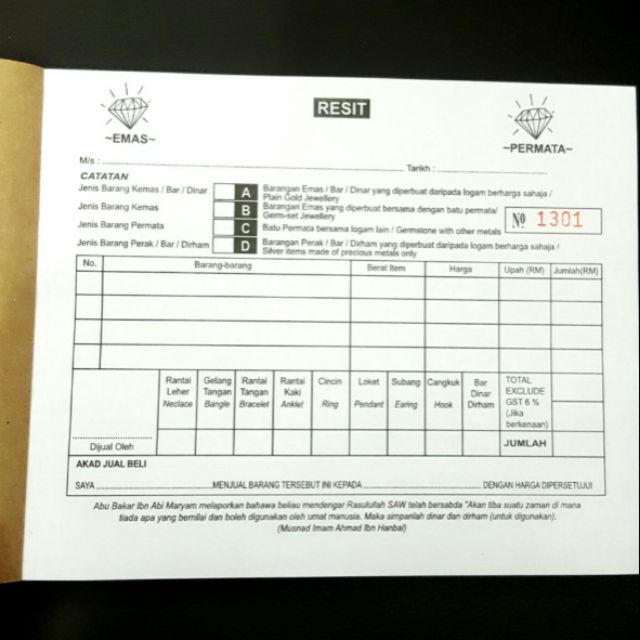 Buku resit jualan emas permata | Shopee Malaysia