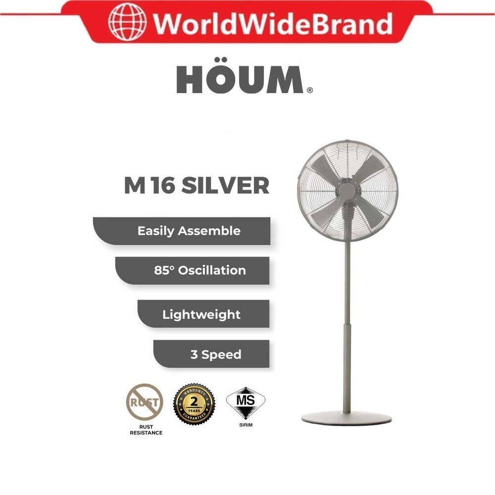 HOUM M16 Electric Stand Fan 3 Speeds Metal Blades Strong Wind Fan (16 ...