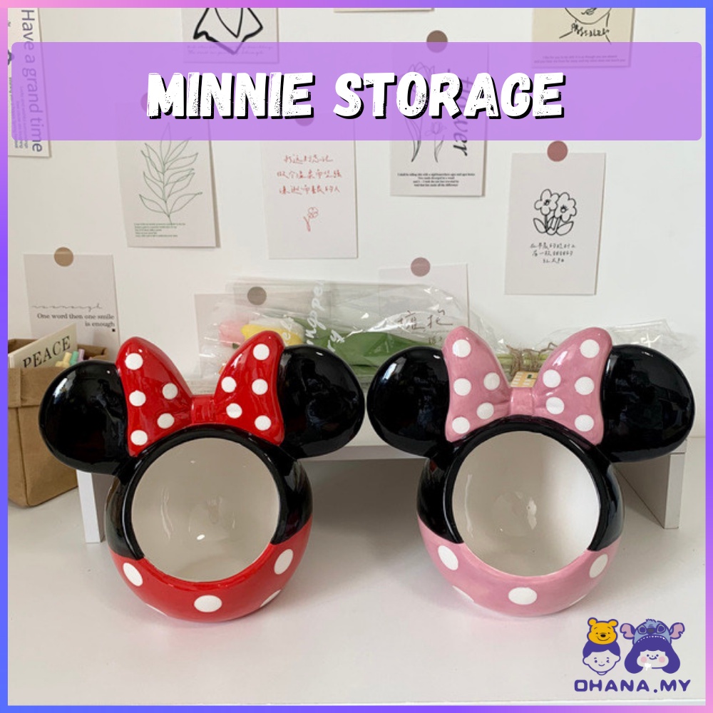Disney Minnie Mouse Cute Glass Key Storage Jar Pen Holder Container ...