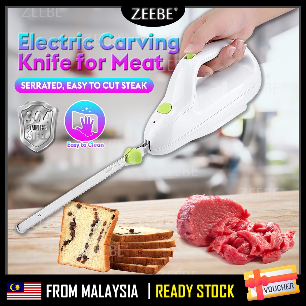 ZEEBE Electric Bread Knife with 2 Blades Cutter Frozen Meat Knives Cake ...