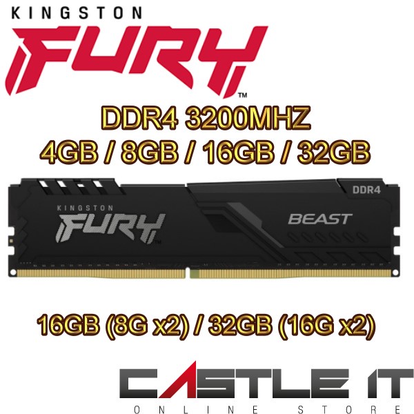 Kingston FURY Beast DDR4 RAM 4GB 8GB 16GB 32GB 64GB 2666 3200 3600MHz CL16 CL18 Desktop Black ...