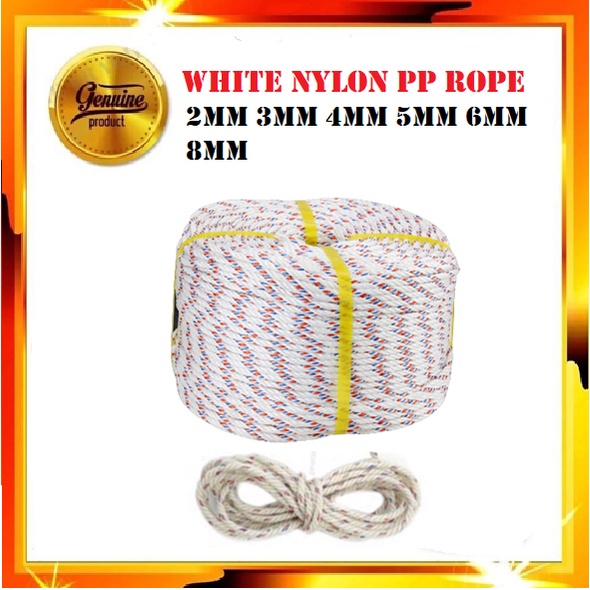 2mm 3mm 4mm 5mm 6mm 8mm White Nylon PP Polyproylene Rope / Tali Nilon ...