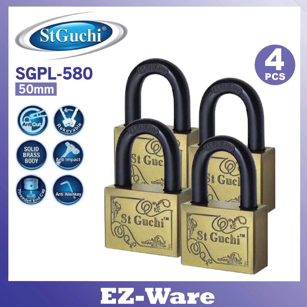St Guchi SGPL-580 50mm x 4pcs Key-Alike Anti-Cut Solid Brass Padlock ...