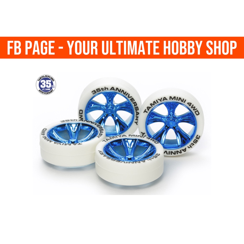 TAMIYA 95099 Mini 4WD 35th Anniversary White Tires & Blue Plated A ...
