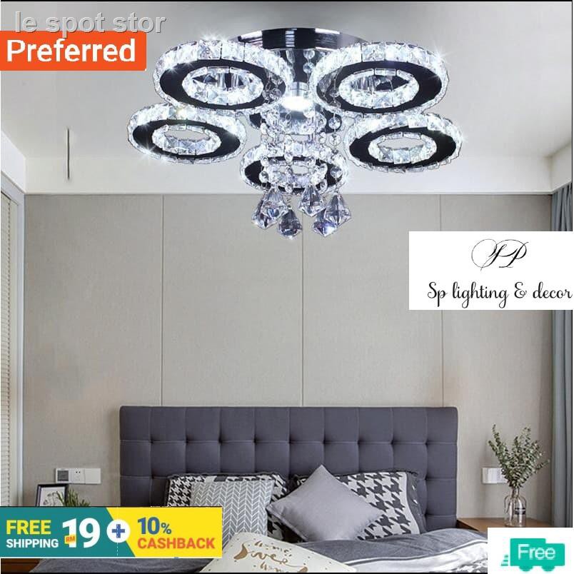 093 🔥New Version🔥 Moden Lampu Hiasan Siling LED Kristal 5 Cincin Deco ...