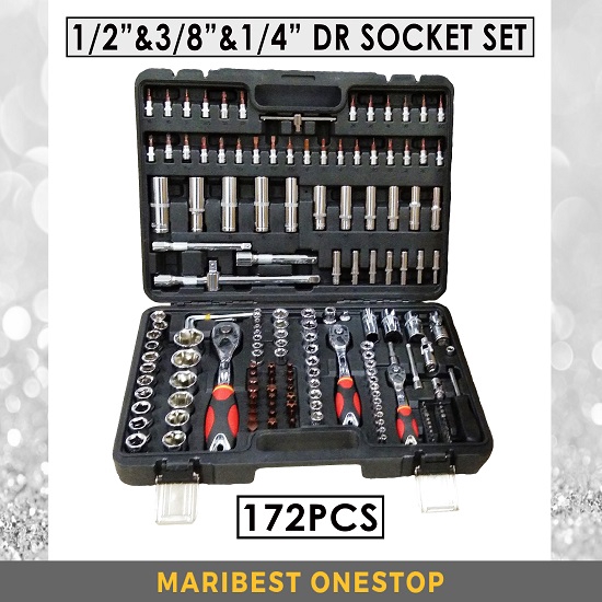 172PCS 1/2" & 3/8” & 1/4” Dr Socket Ratchet Combination Spanner Wrench Set Repair Tool Kit ...
