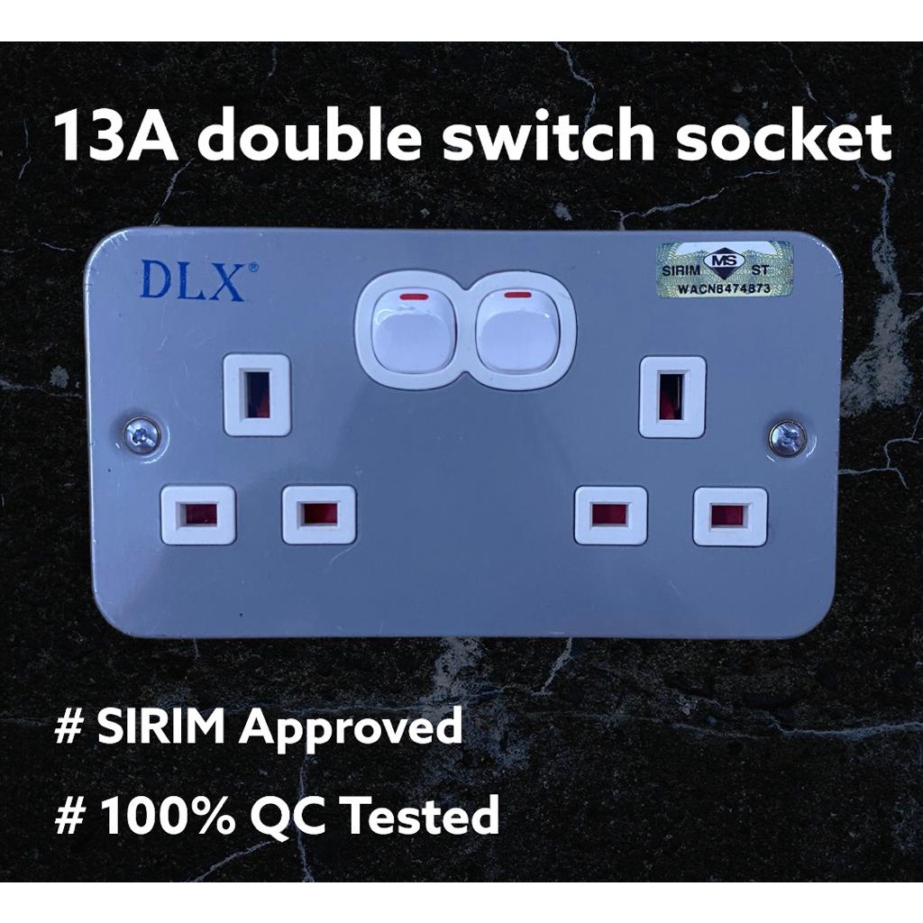 SIRIM 13AMP Metal Socket Metal Clad Switched Socket BESI / DOUBLE SWITCH SOCKET / DOUBLE METAL ...