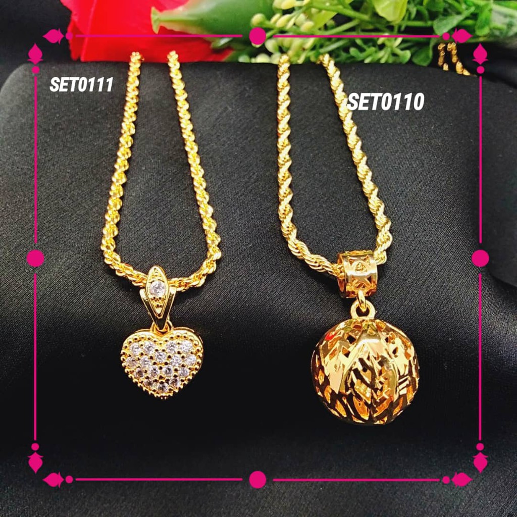 Set Rantai +Loket Emas Korea 24K Murah (EC245) (EC246) (EC247) | Shopee Malaysia