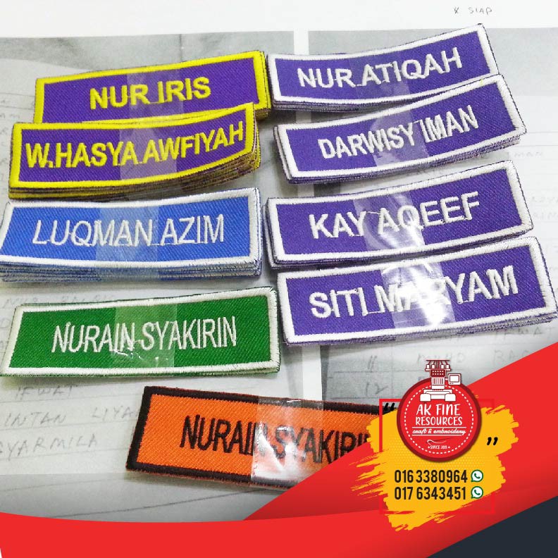 Nametag Murid Pelajar Sekolah Bersulam | Cepat & Murah | Standard Size ...