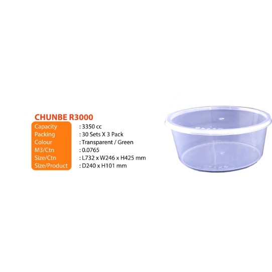 10pcs Chunbe R2300, R2500, R3000 Round Food Container With Lid / Kotak ...