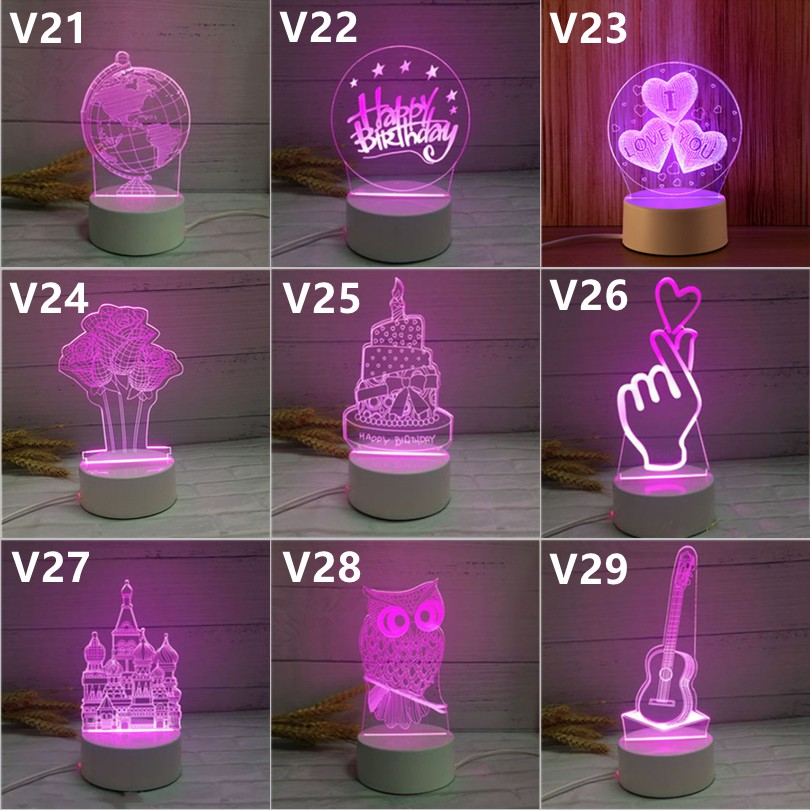 16 Design 3D Led Lampu Tidur meja Creative Lights Usb Display Lights ...