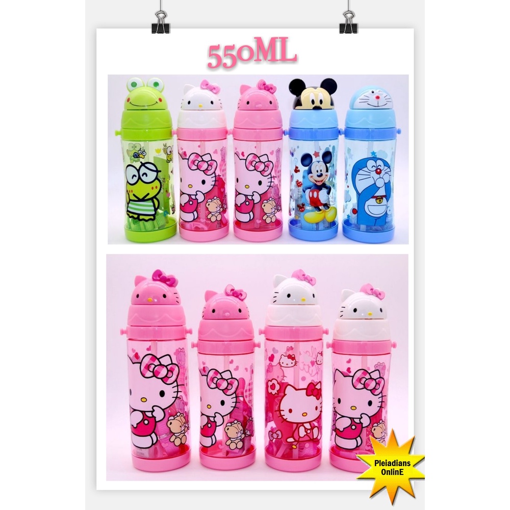 HOMIEE Cute Cartoon Kitty Frog Doraemon Mickey Straw Water Bottle Kid ...