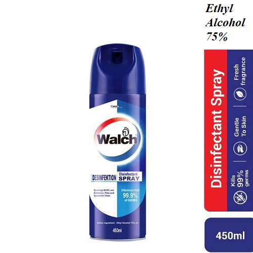 Walch Disinfectant Spray 99.9% Kills Germs with Ethyl 75% Alcohol 450ml ...
