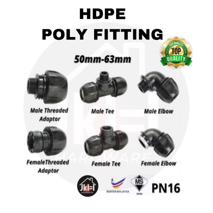 63mm , 50mm HDPE POLY FITTING / Poly female tee elbow socket /Poly male ...