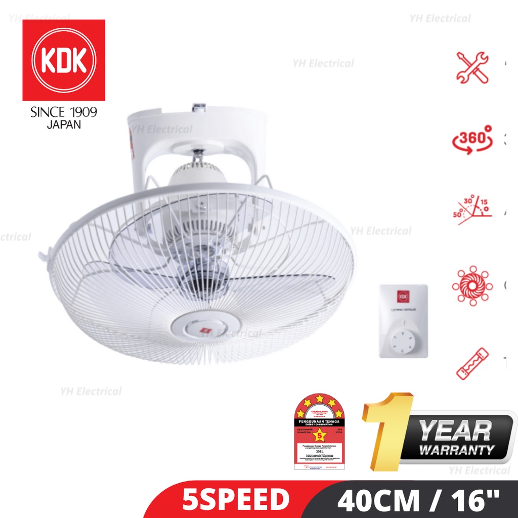 KDK KQ409 16" inch Auto Fan 360° Degree / Ceilling fan Kipas Siling 360 ...